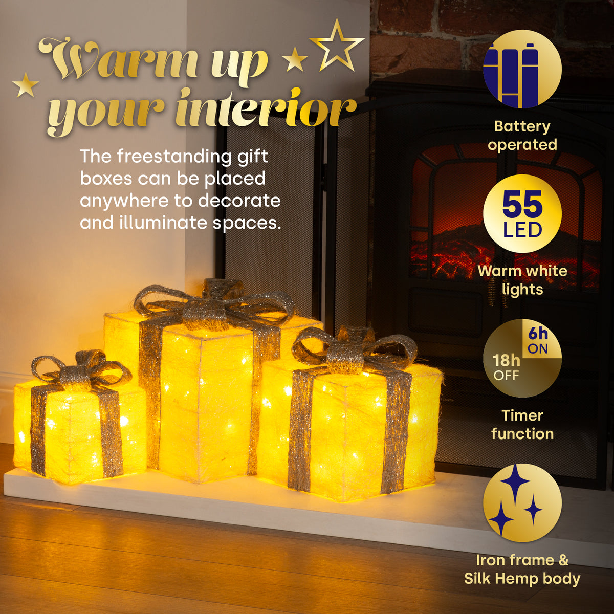 Set of 3 Light up Gift Boxes - Silver | LIVIVO – Livivo