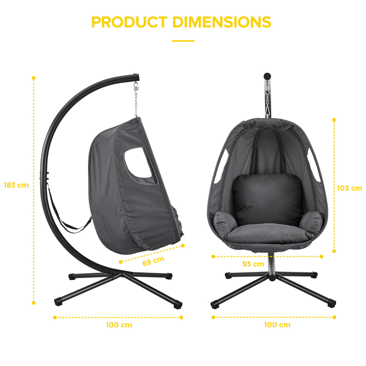 Luna Hanging Folding Egg Chair - Grey | Garden Chair | Livivo