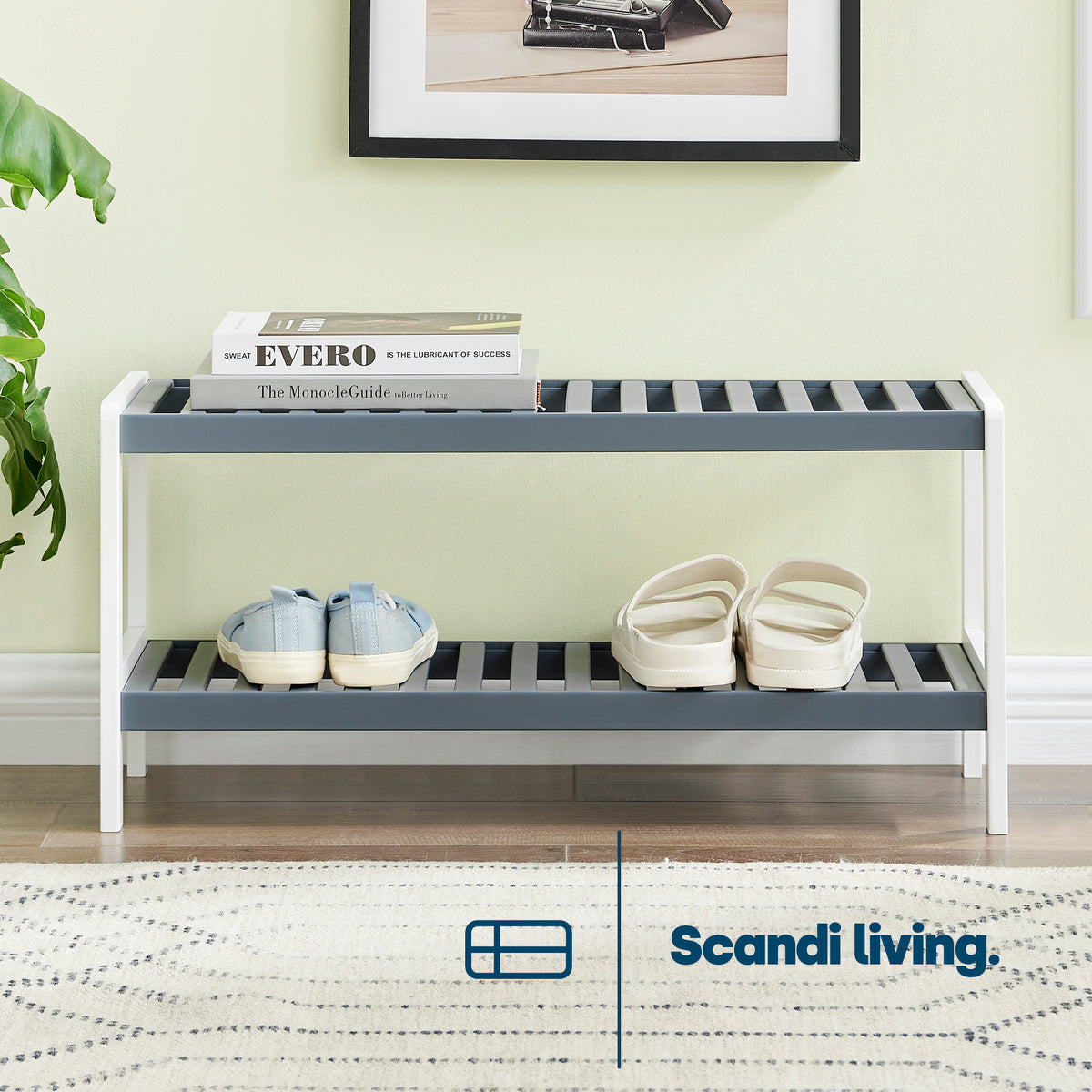 Livivo | Bamboo 2-Tier Shoe Rack - White/Grey | Free Delivery