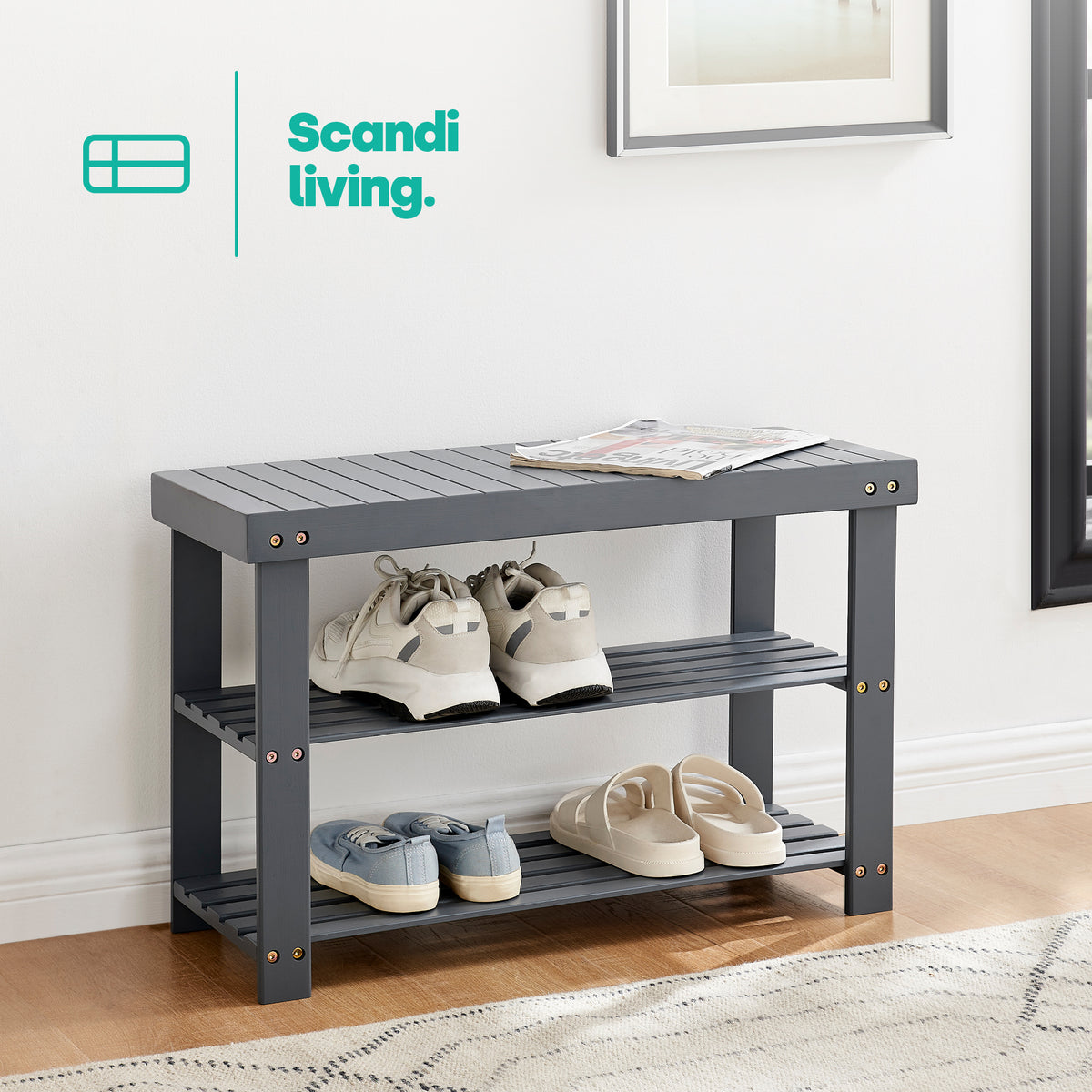 Livivo | Bamboo Shoe Storage Bench - Grey | Free Delivery